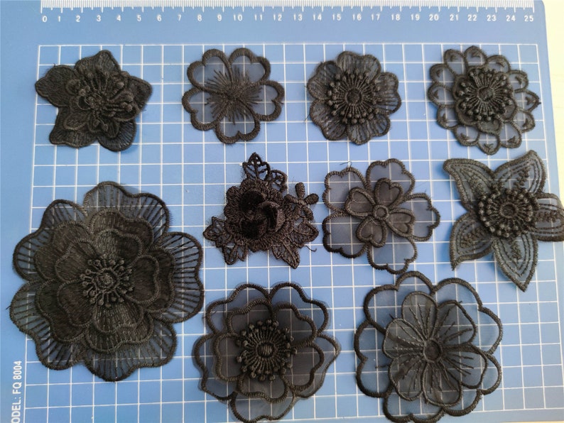 Black Lace Applique,5pcs Flower Appliques,3d Lace Sticker-pattern 45~54 ...