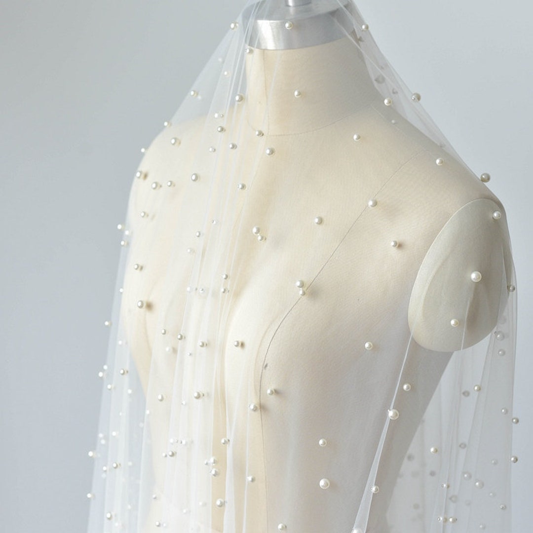 Bridal Tulle With Big and Small Beads ,off White VERY Soft Drape ...