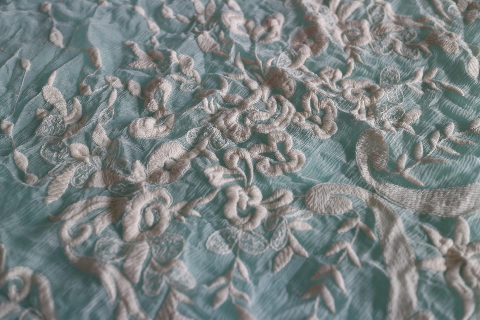 Silk Embroidery Fabric in Beige ,silk and Cotton Embroidery on Leaf ...