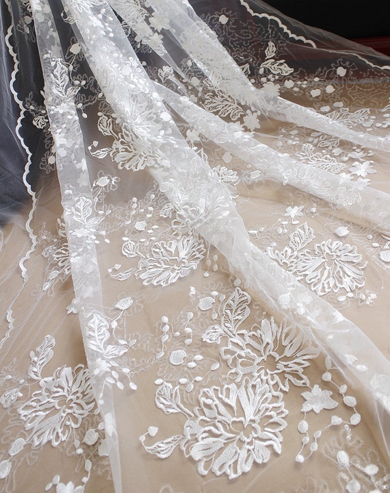 White Lace Fabric wedding Lace sequins Embroidery Lace - Etsy