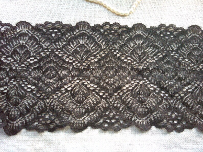 Black Flower Lace Trimmingstretch Lace Trim Extra Wide Lace - Etsy