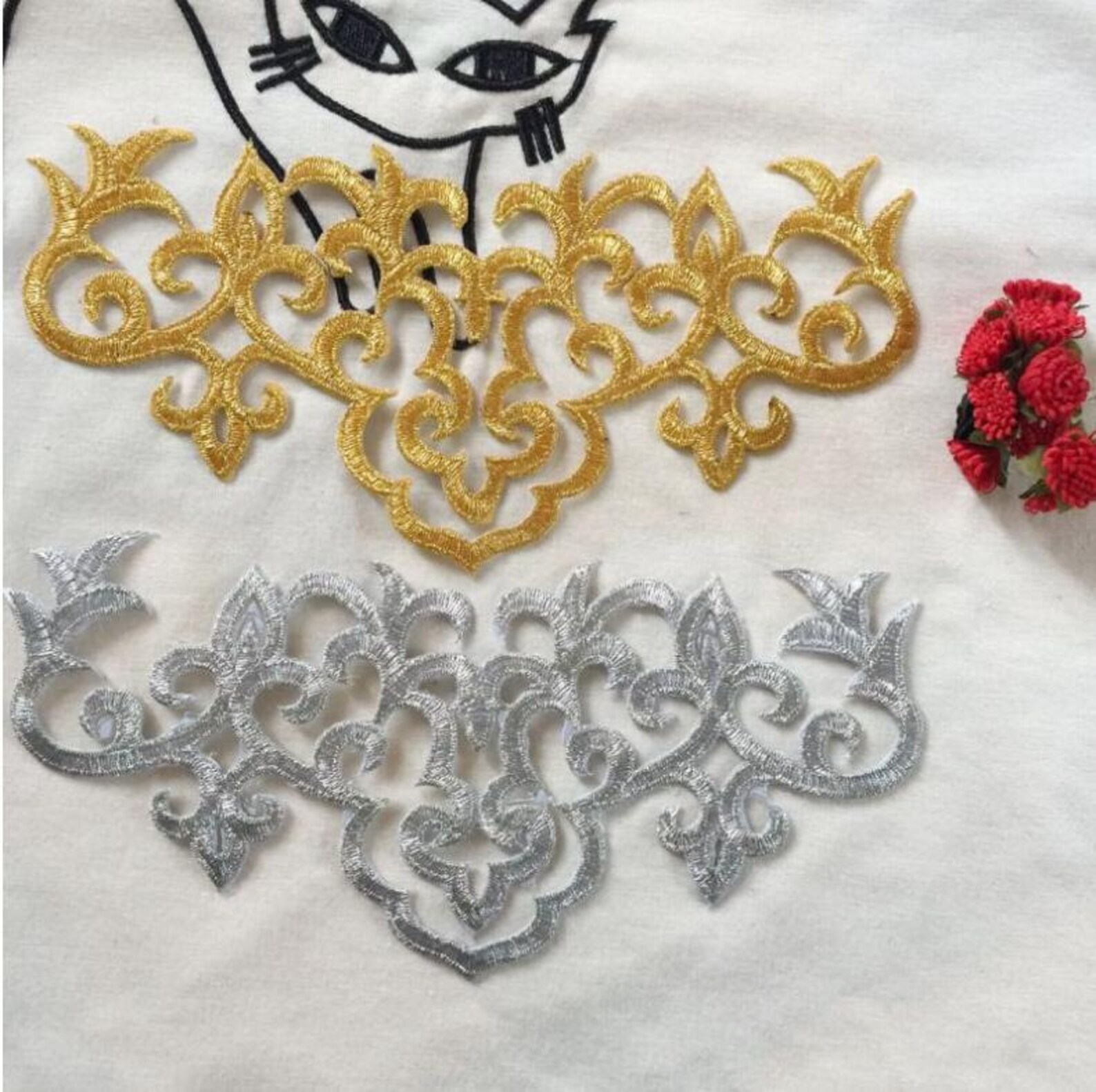 Metallic Gold Embroidery Patch Silver patch Gold applique | Etsy