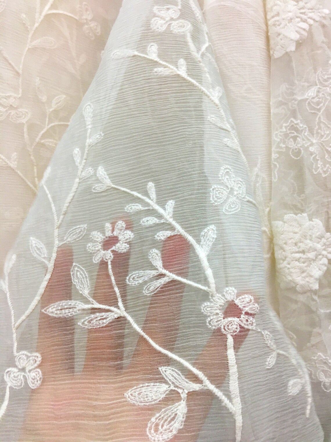 Off White Silk Flower Embroidery Fabricsilk and Cotton | Etsy