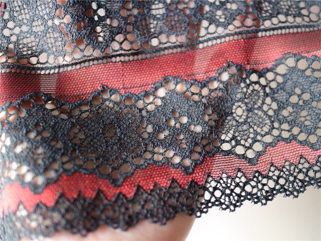 Red Lingerie Lace Trimmingstretch Lace Trimblack Elastic - Etsy