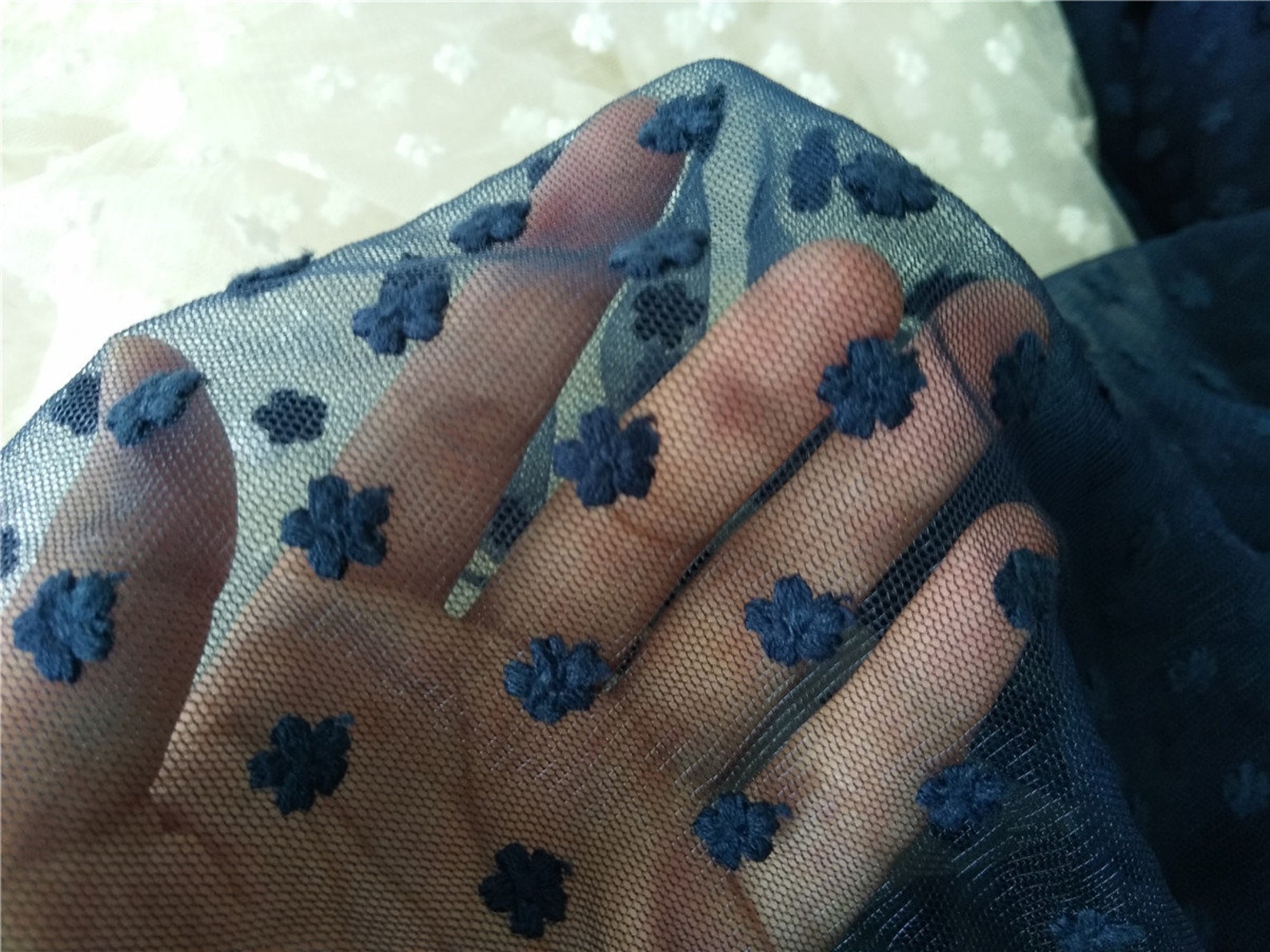 Navy Blue Lace Fabric Star Embroidered Tulle 55 Lace | Etsy