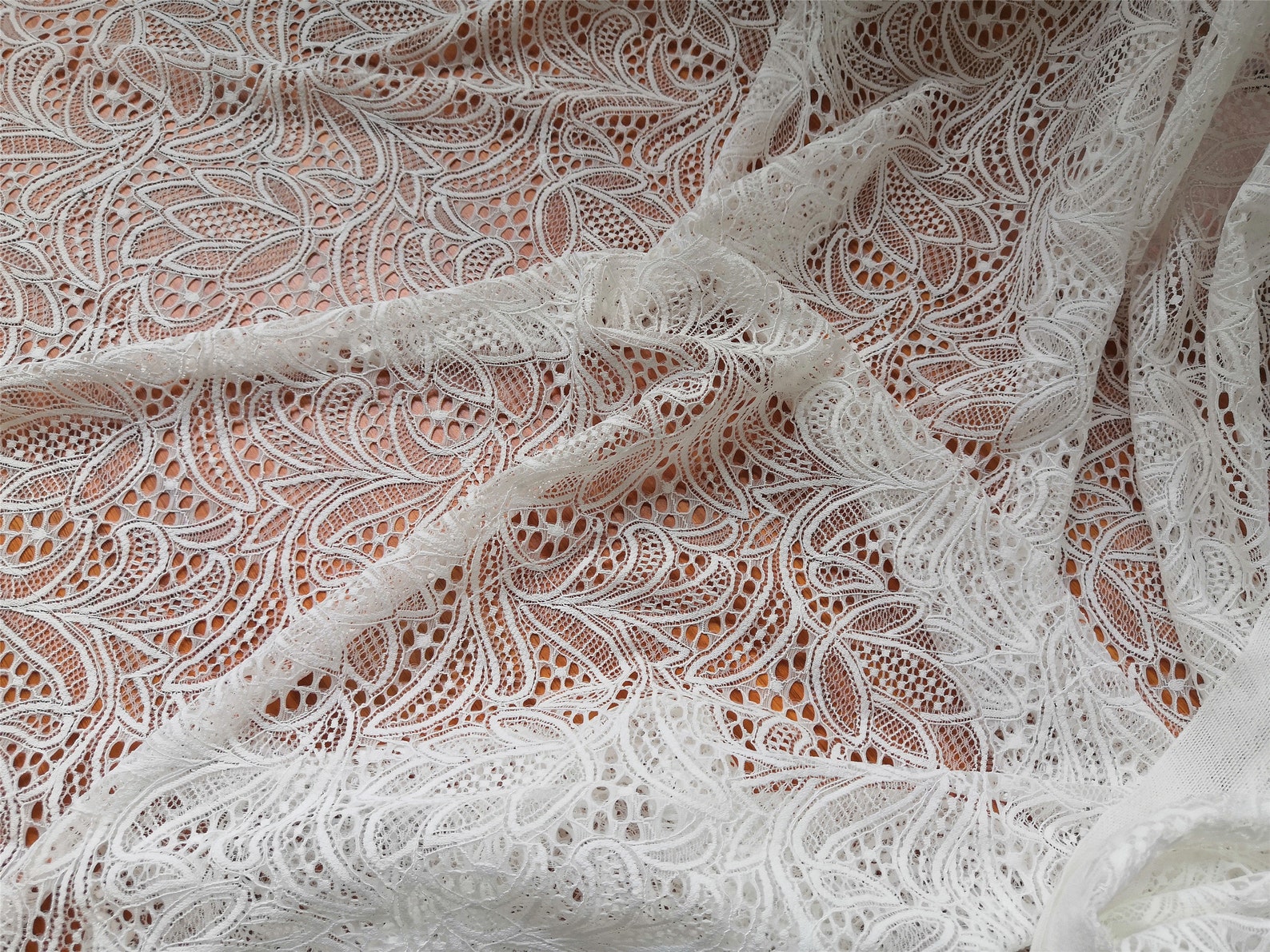 Stretch Lace Fabric / off White Stretch Lace / Floral Lace Fabric ...