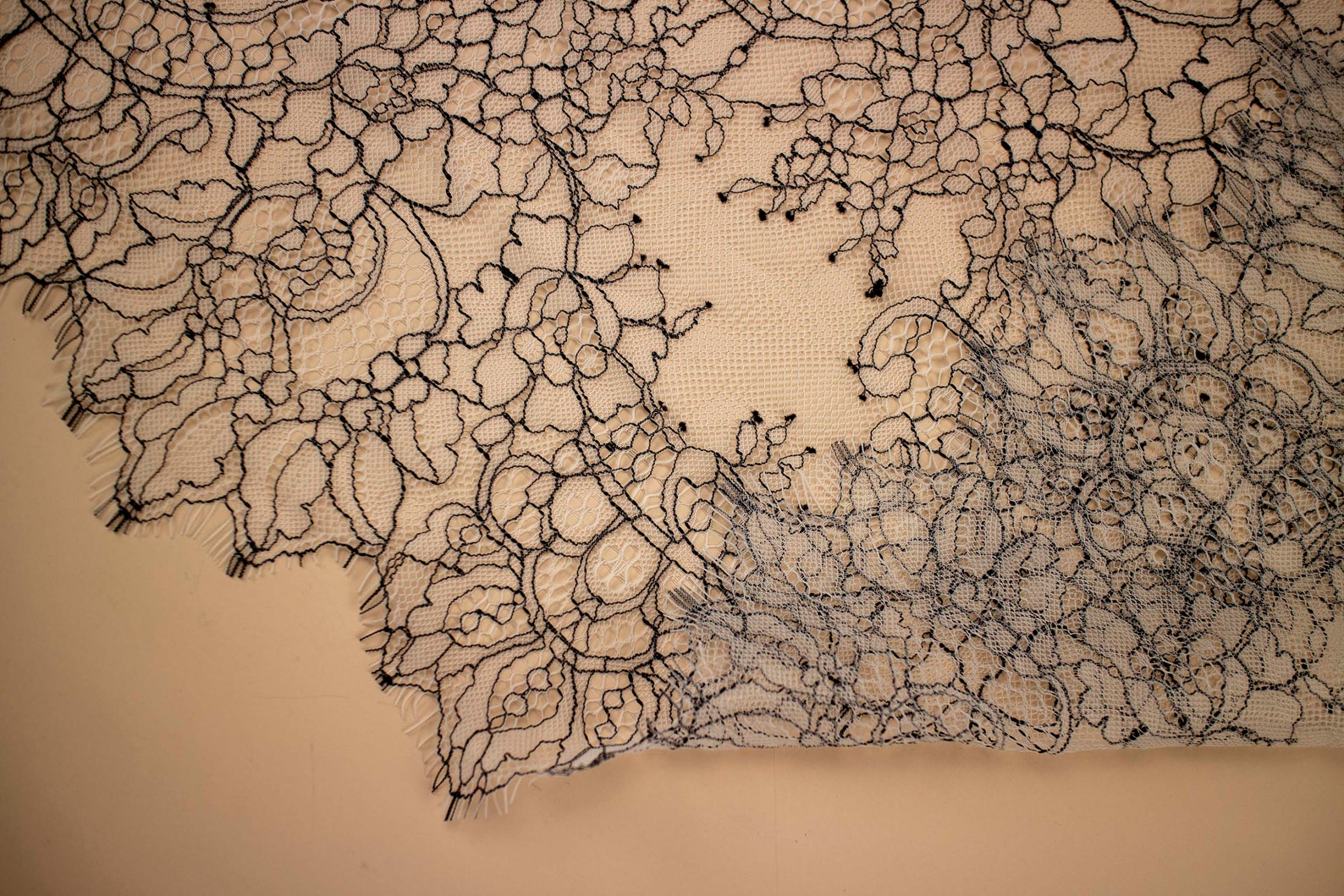 Black Cording Lace ,3 Yards off White French Chantilly Lace With Black ...