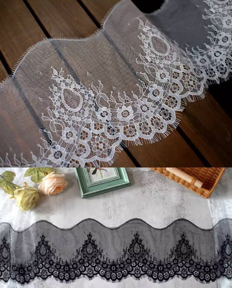 Lace Trimming，3meters Chantilly Lace Trim in off White ,black Eyelash ...