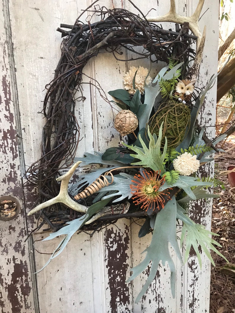 Rustic Deer Antler Wreath Wildlife Wreath Spring Wreath - Etsy