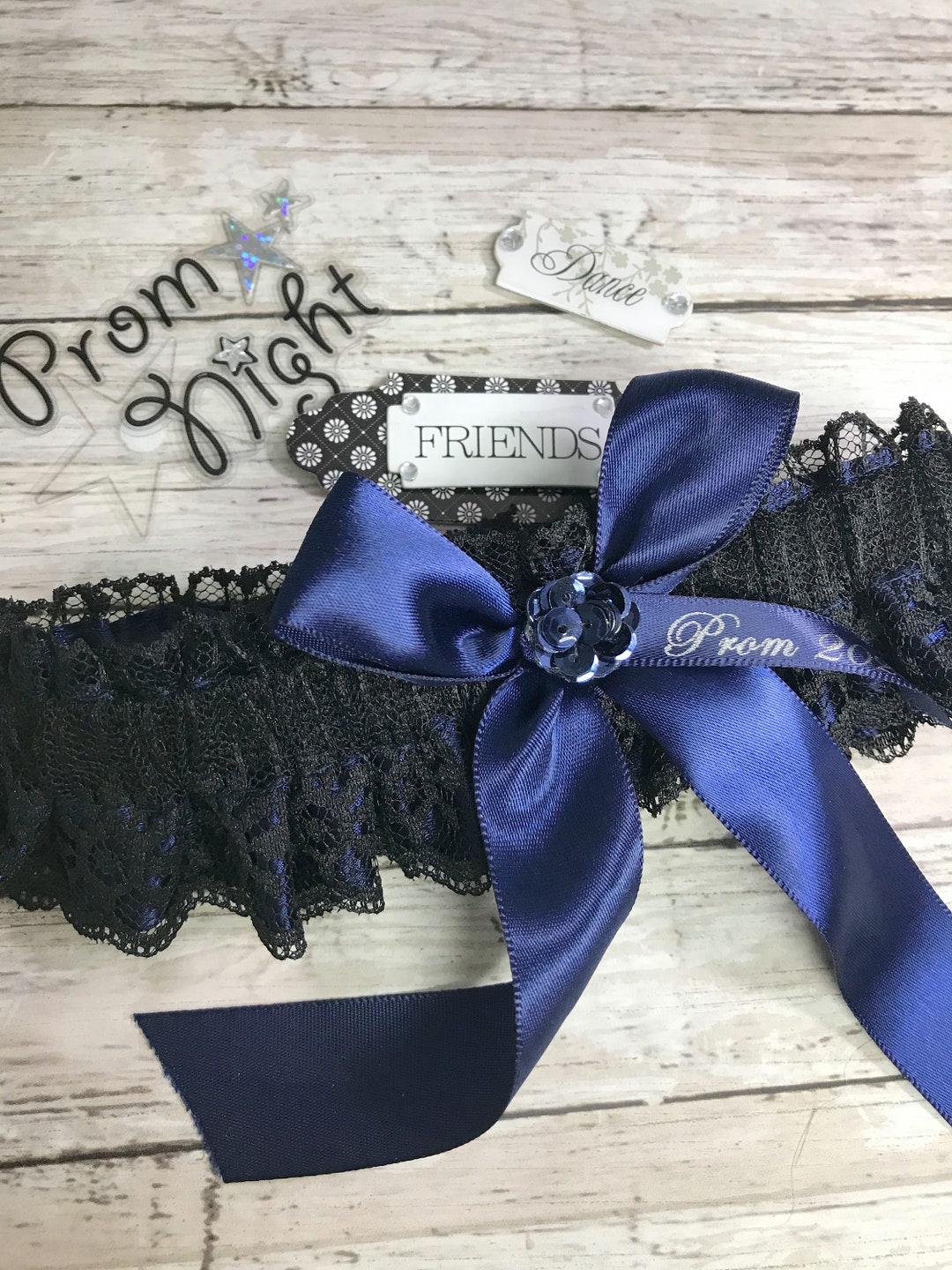 Navy Blue and Black Prom Garter. Prom Garter W/sequin Center. - Etsy