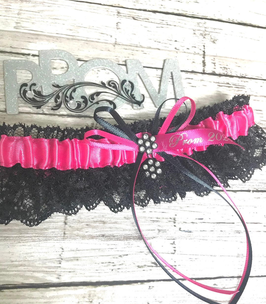Shocking Pink and Black Prom Garter. Prom Dance Garter. Pink Prom ...