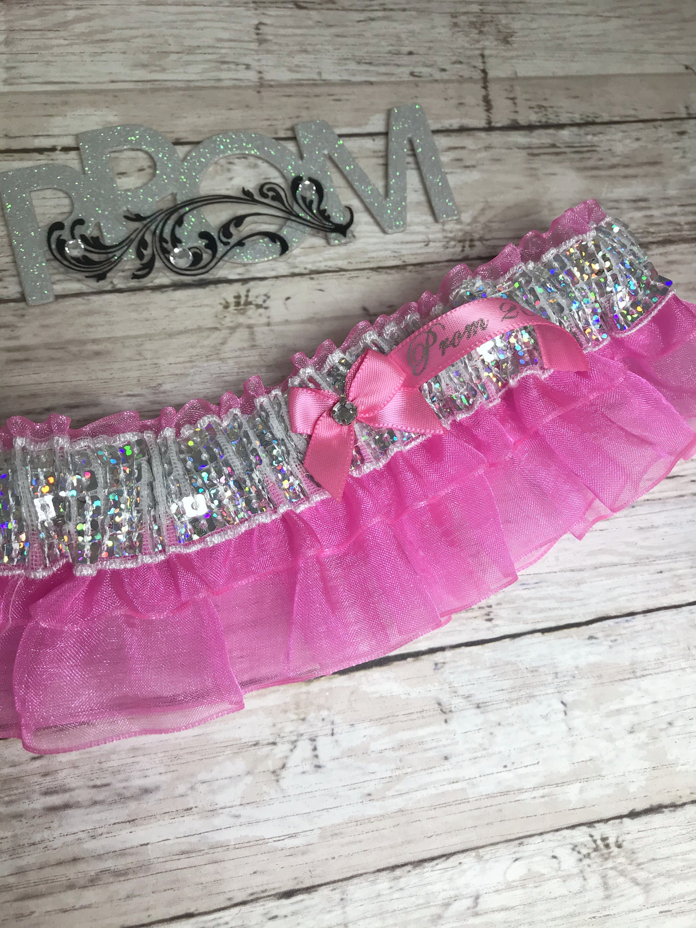 Hot Pink Silver Prom Prom Garter. Custom colors prom garter. | Etsy