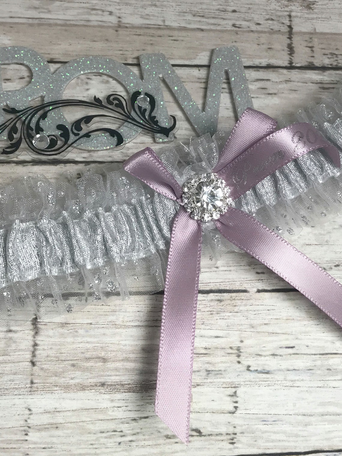 Mauve Rose and Sparkle Silver Prom Garter. Prom Garter With a - Etsy