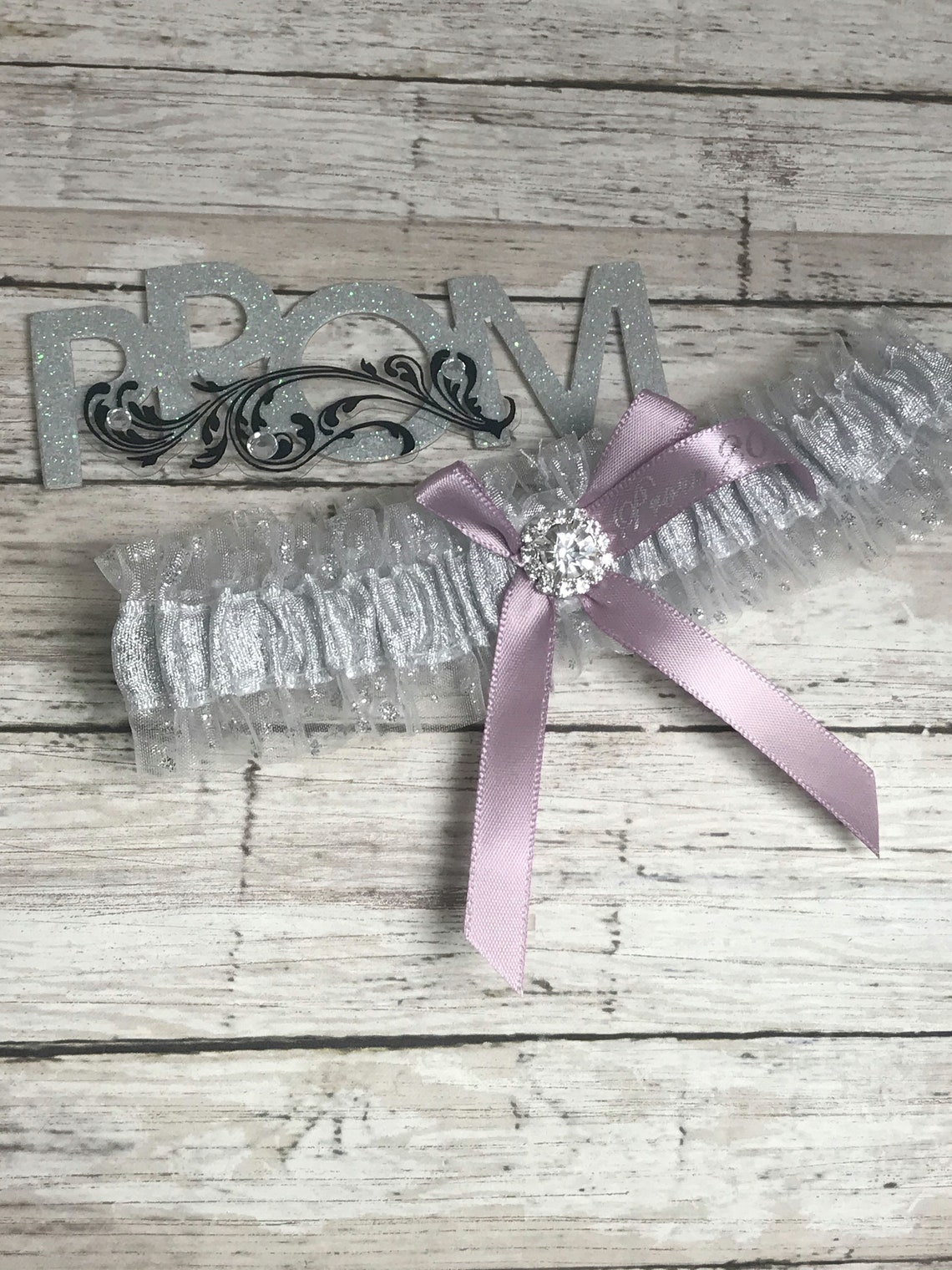 Mauve Rose and Sparkle Silver Prom Garter. Prom Garter With a - Etsy