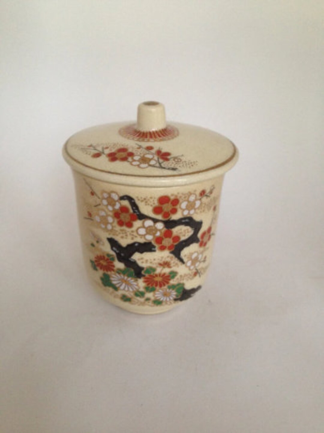 Asian Style Floral Cannister With Lid, Beige Kitchen Storage Container ...