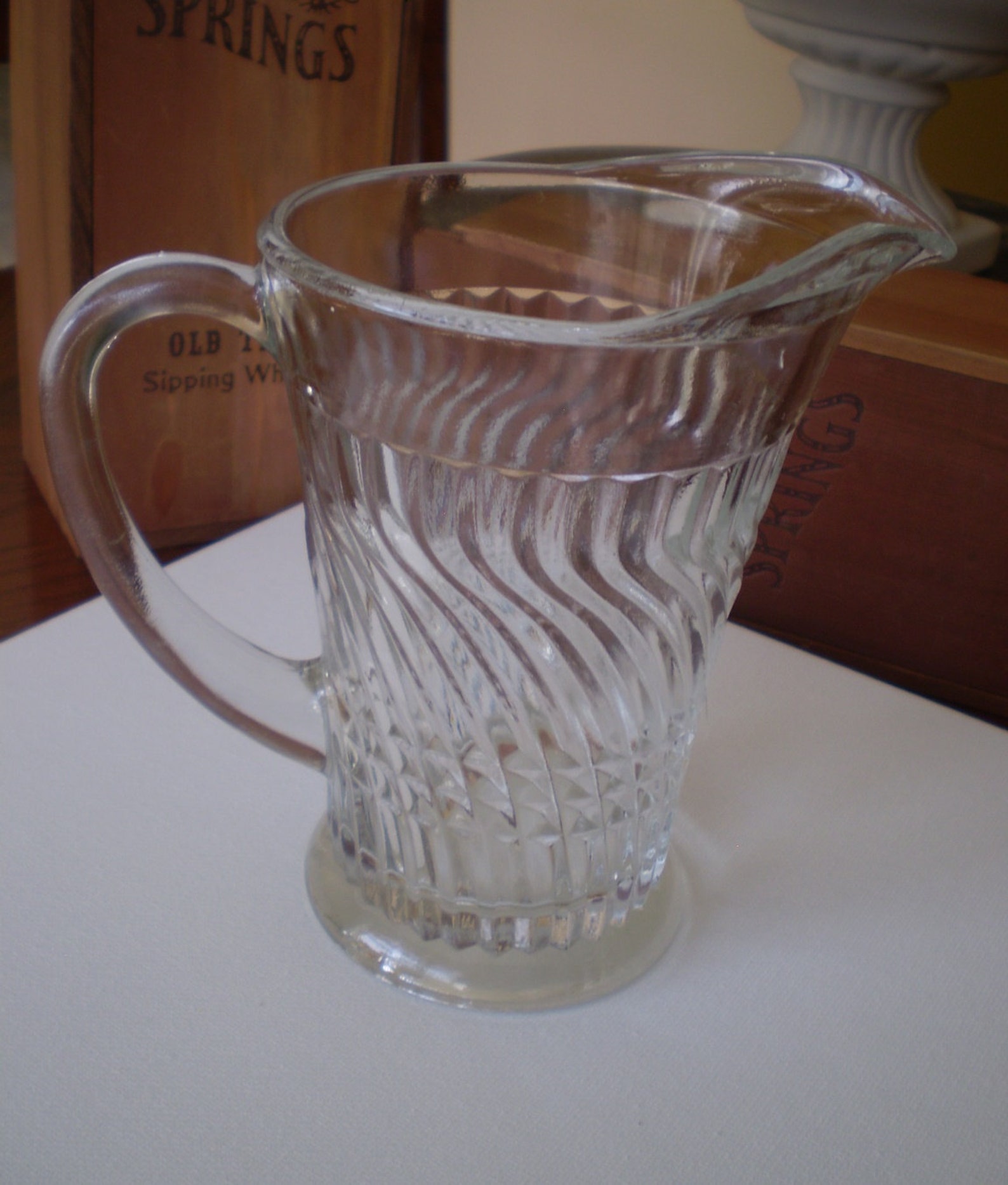 Clear Glass Pitcher With Great Swirl and Etched Design - Etsy