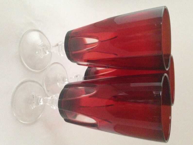Ruby Red Glasses with Clear Glass Accents Stemmed Goblet | Etsy