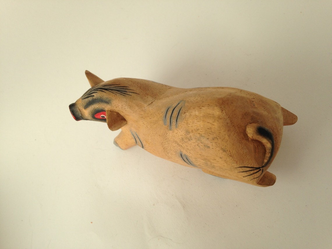Primitive Wood Pig Figurine With Painted Details - Etsy