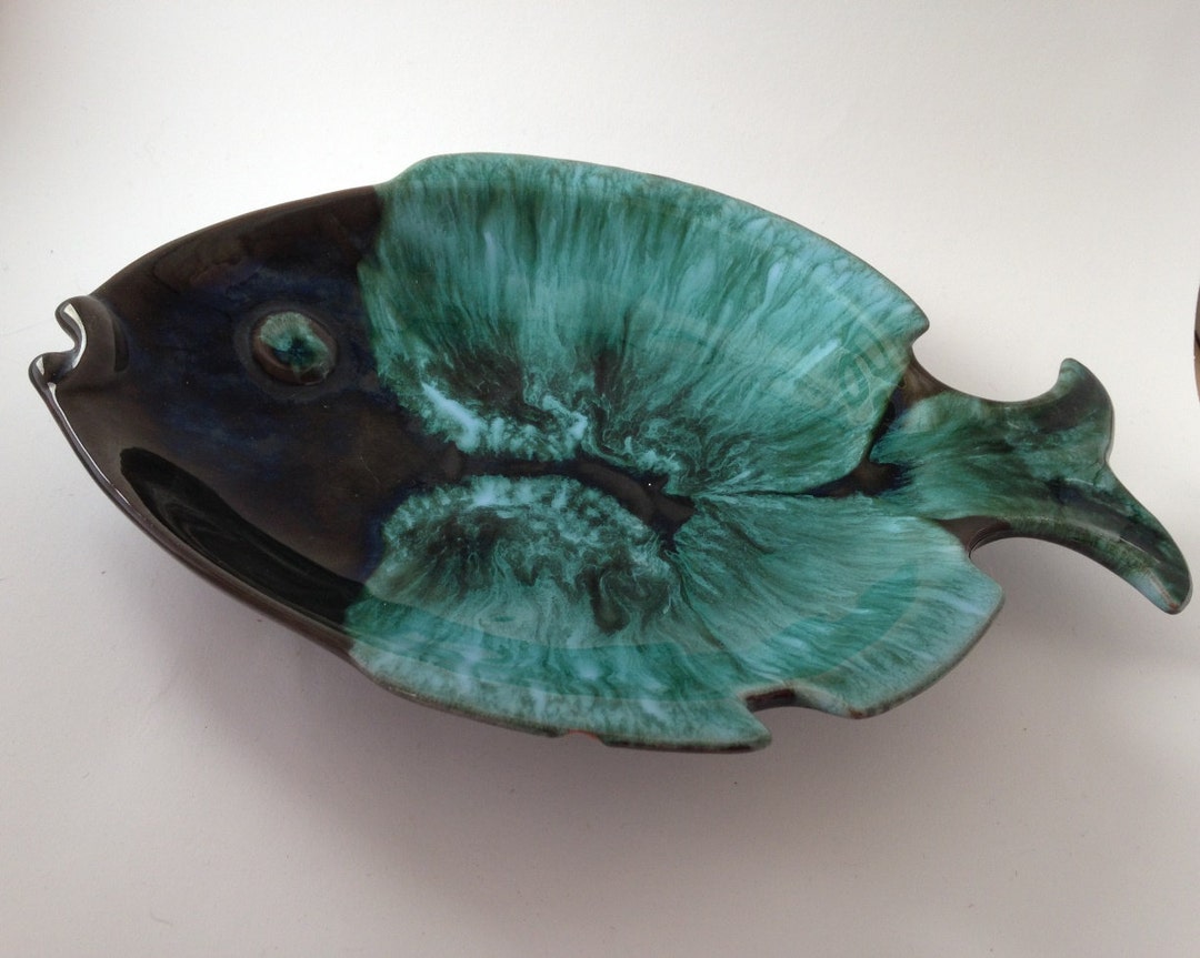 Blue Mountain Pottery Fish Shaped Plate BMP Blue and Green - Etsy