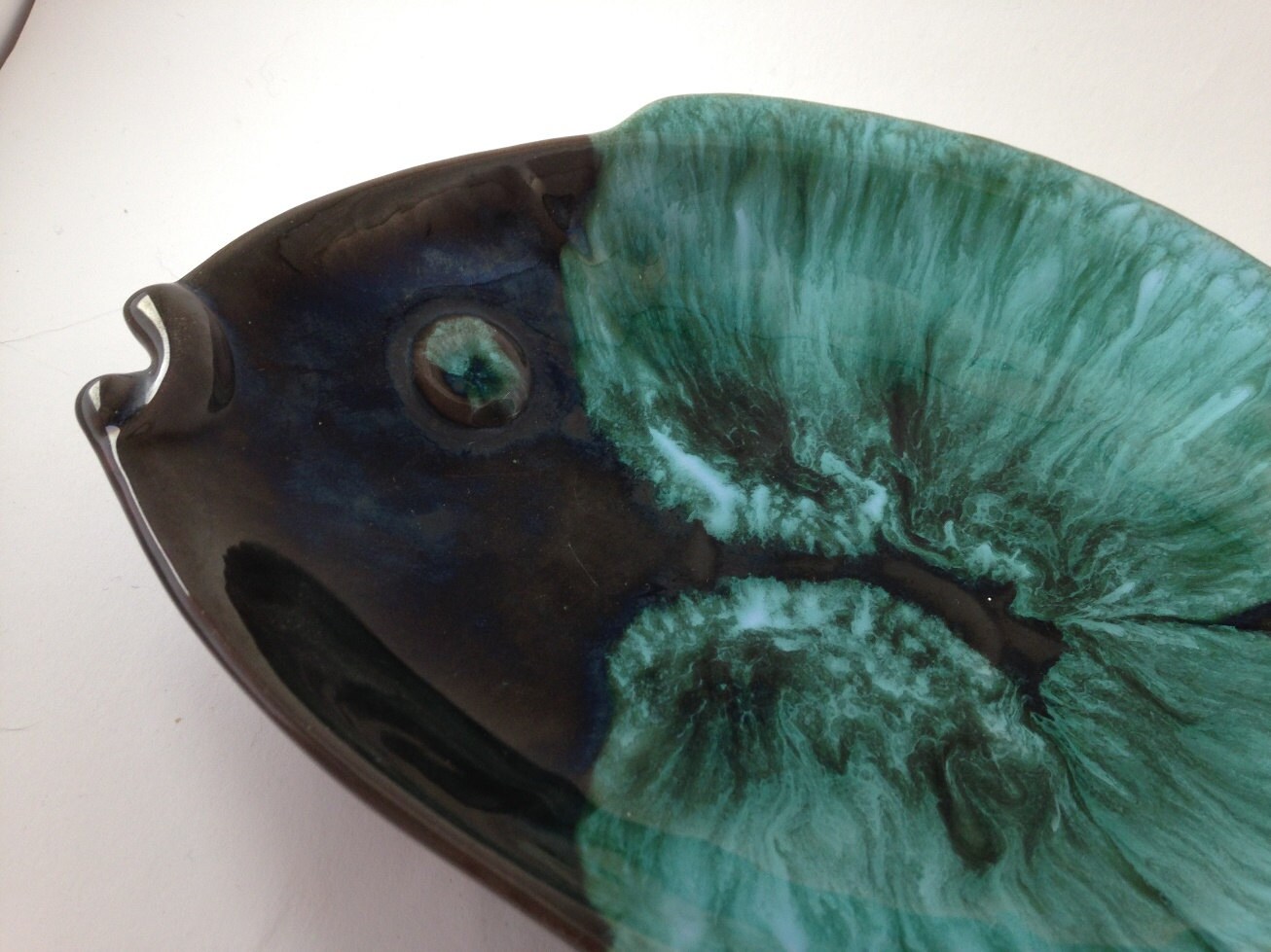 Blue Mountain Pottery Fish Shaped Plate, BMP Blue and Green Glaze With ...