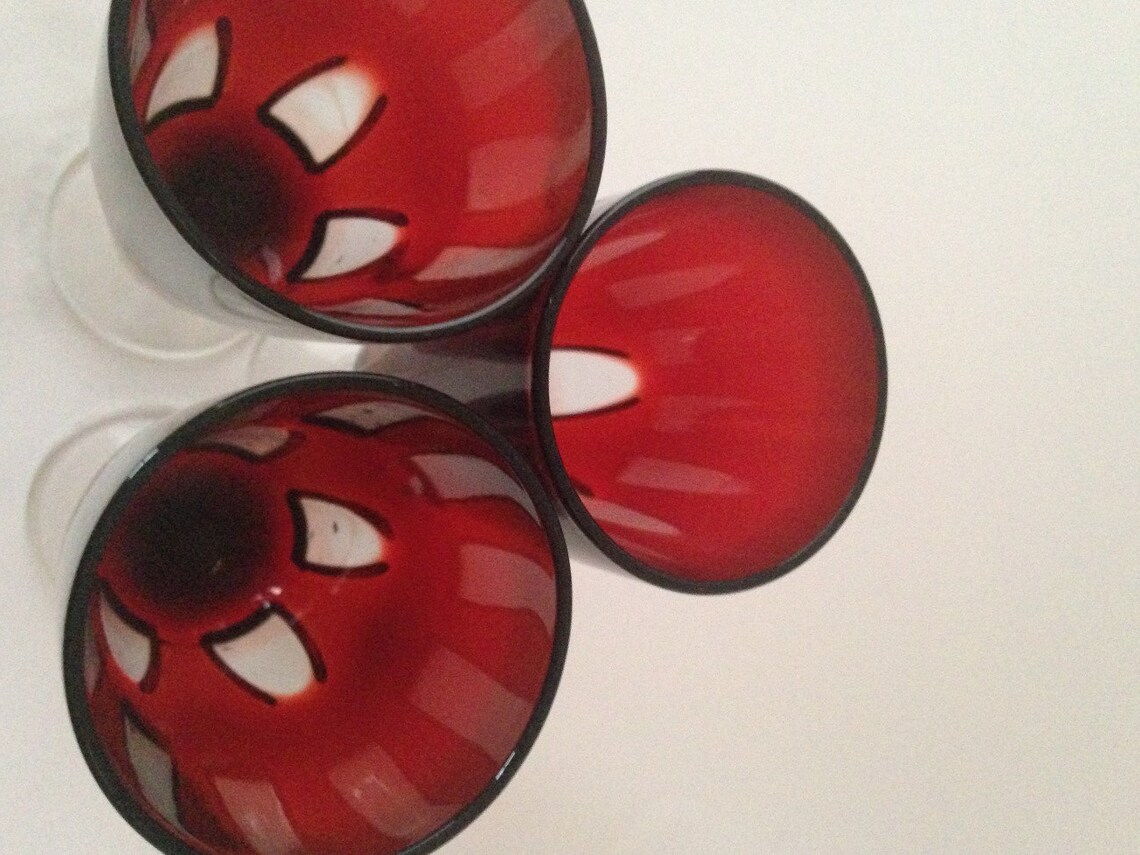 Ruby Red Glasses With Clear Glass Accents, Stemmed Goblet - Etsy