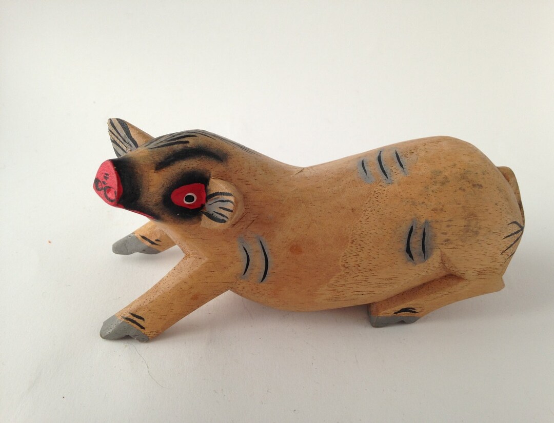 Primitive Wood Pig Figurine With Painted Details - Etsy