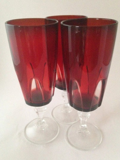 Ruby Red Glasses With Clear Glass Accents, Stemmed Goblet - Etsy
