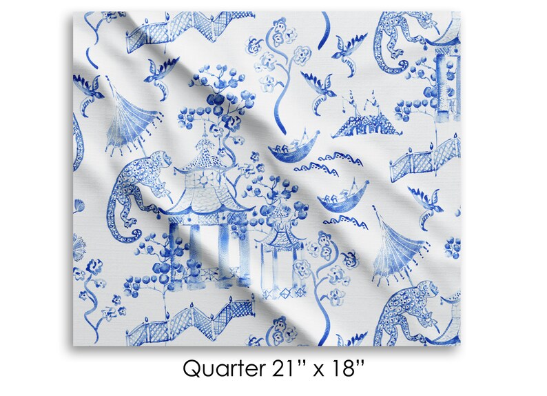 Chinoiserie Fabric chinoiserie Watercolour - Etsy