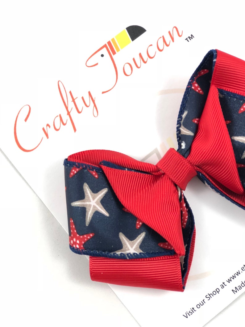 Two Color Summer Sea Shells Bow in Navy, Red and Silver for Babies and ...