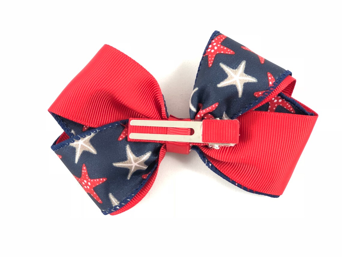 Two Color Summer Sea Shells Bow in Navy, Red and Silver for Babies and ...