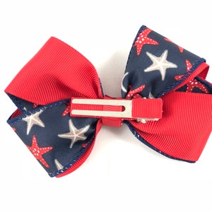 Two Color Summer Sea Shells Bow in Navy, Red and Silver for Babies and ...
