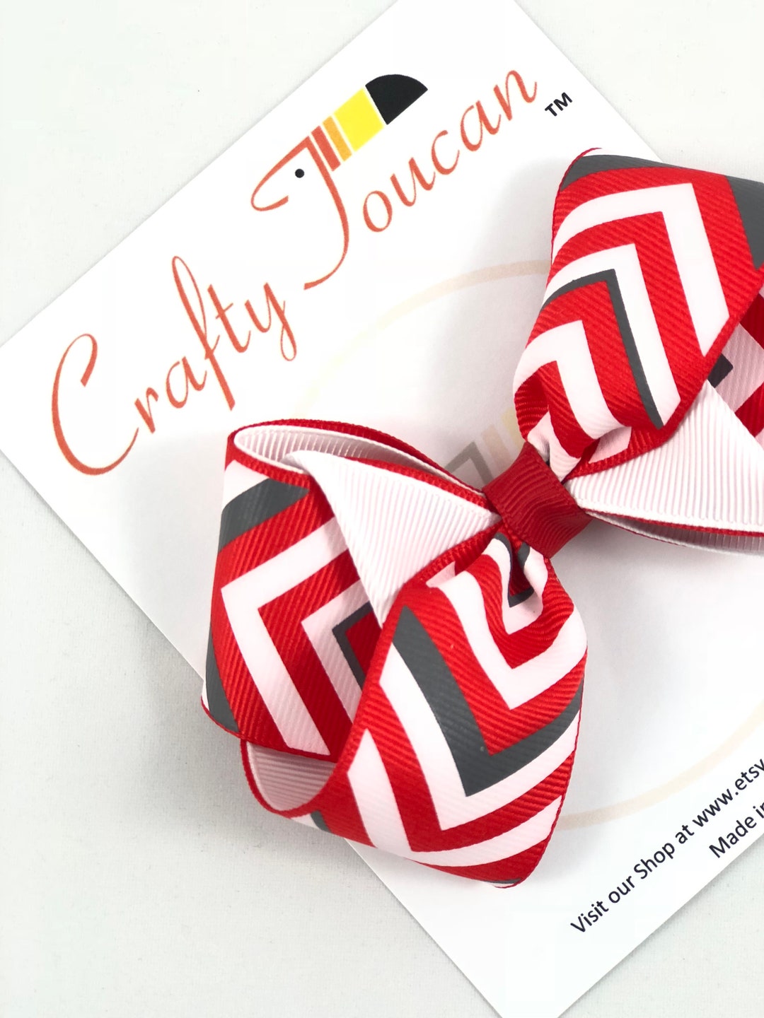 Two Color Red, White and Gray Lined Bow for Babies and Girls - Etsy