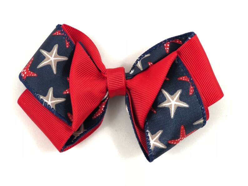 Two Color Summer Sea Shells Bow in Navy, Red and Silver for Babies and ...