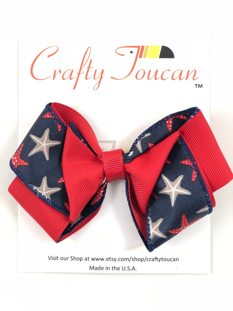 Two Color Summer Sea Shells Bow in Navy, Red and Silver for Babies and ...