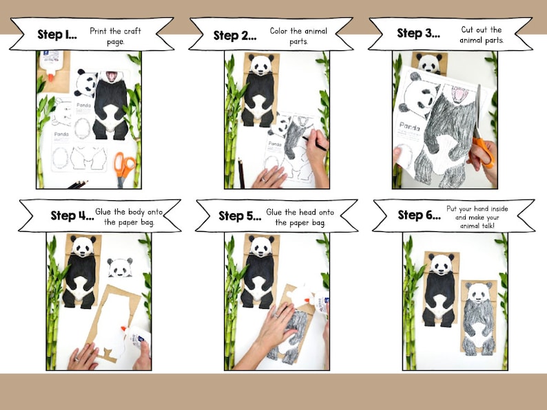 Panda Paper Bag Puppet Craft Kit | Eco-friendly Printable Template ...