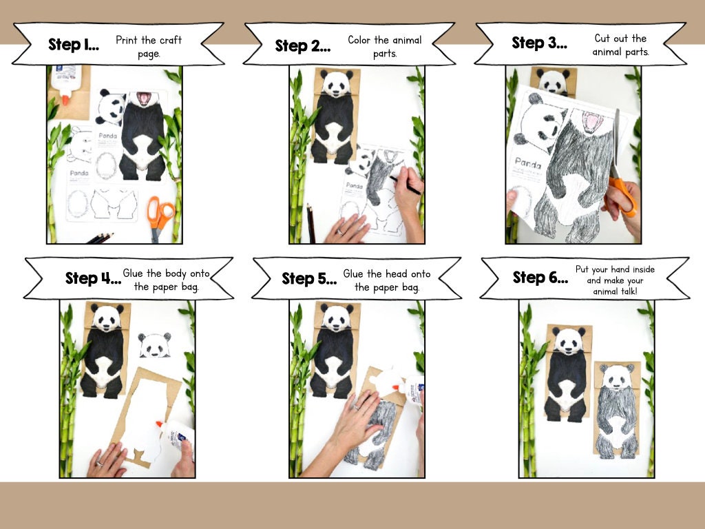 Panda Paper Bag Puppet Craft Kit | Eco-friendly Printable Template ...