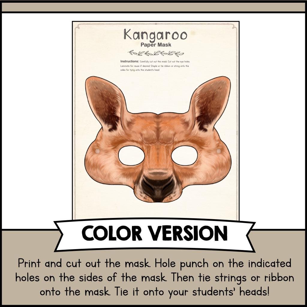 Printable KANGAROO Mask Template | DIY Paper Craft Animal PDF | Kids ...