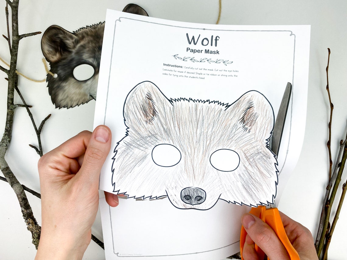 Wolf Paper Mask Template Printable Kid's Craft Activity Articulated ...