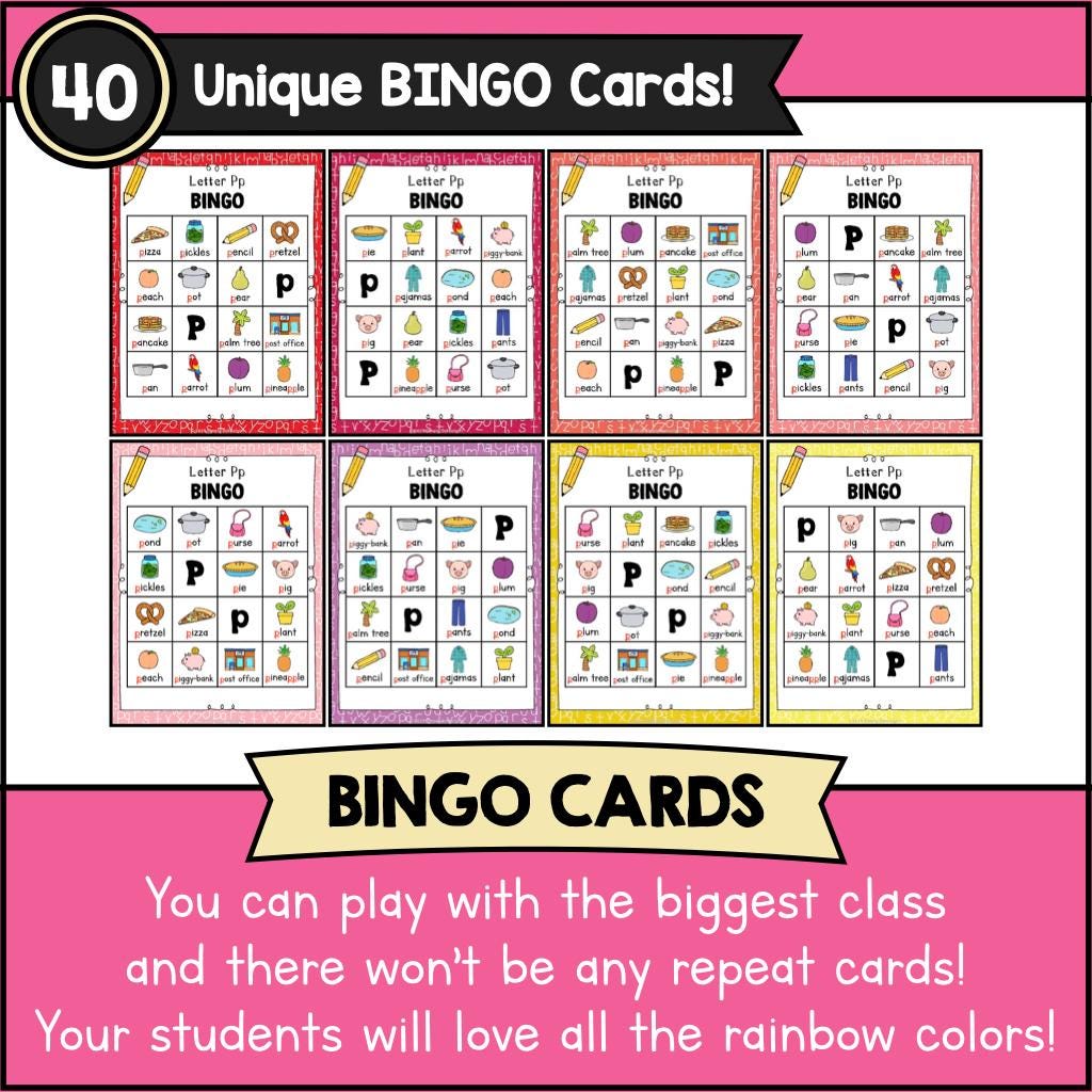 Letter P BINGO GAME Printable - Alphabet Bingo Cards for PRESCHOOL and ...