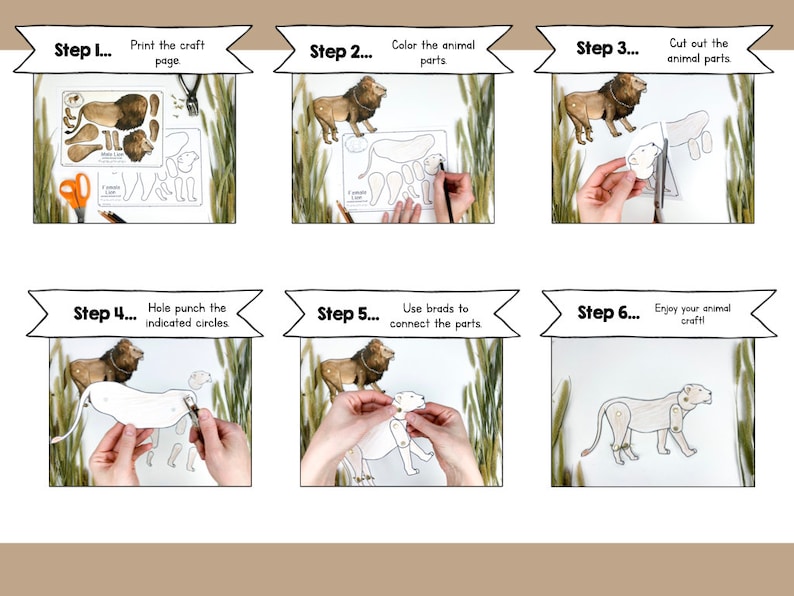 Printable Jointed Lion Template | Articulated Lion Craft Kit | DIY Lion ...