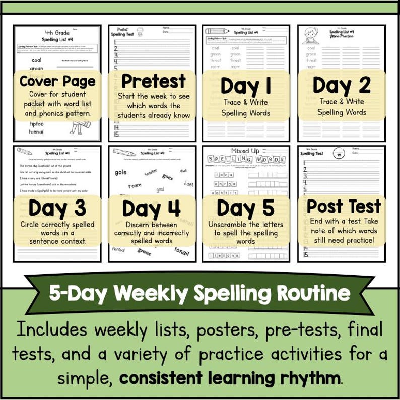 4th GRADE SPELLING Curriculum Printable - 30 Weeks of Printable ...