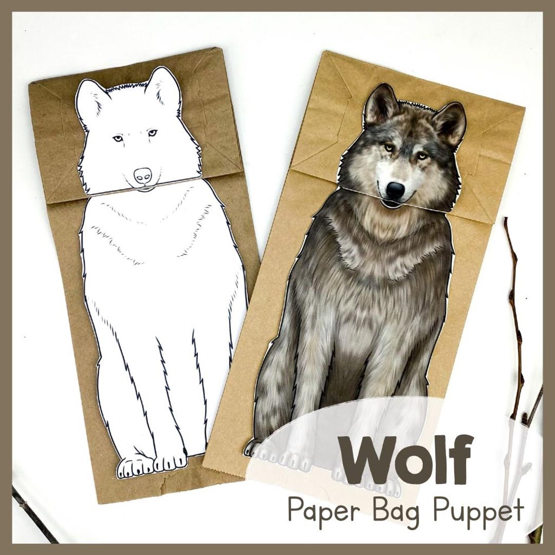 Printable WOLF Paper Bag Puppet Template | DIY Kids Craft PDF | Fun ...