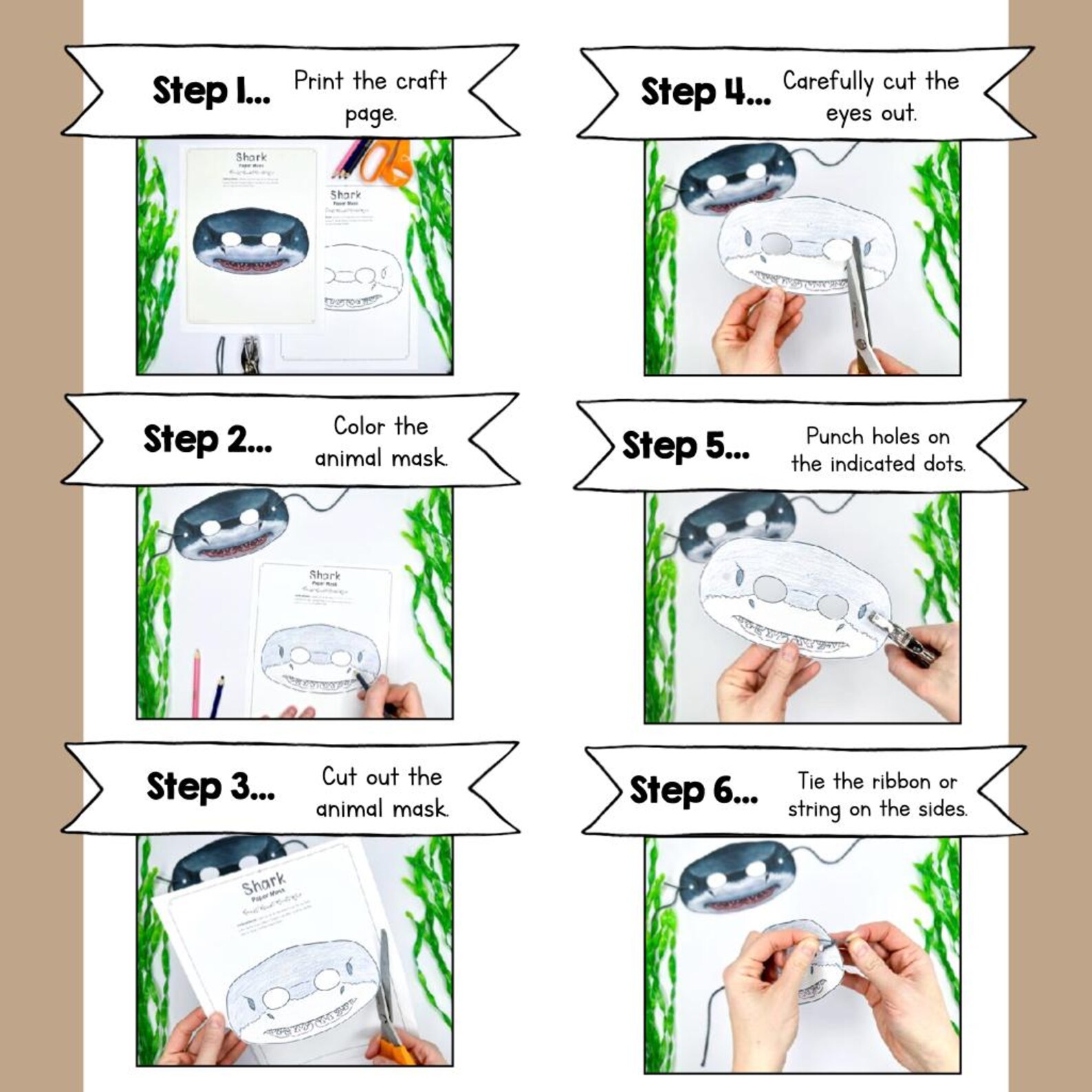 Shark Paper Mask Craft Template | Printable Animal Themed Party Mask ...