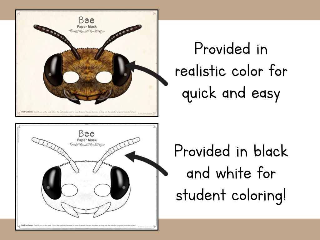 Bee Paper Mask Craft Kit Printable Fun Animal Mask Template Bee Costume ...