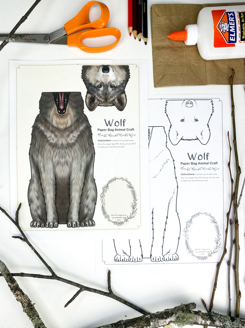 Printable WOLF Paper Bag Puppet Template | DIY Kids Craft PDF | Fun ...
