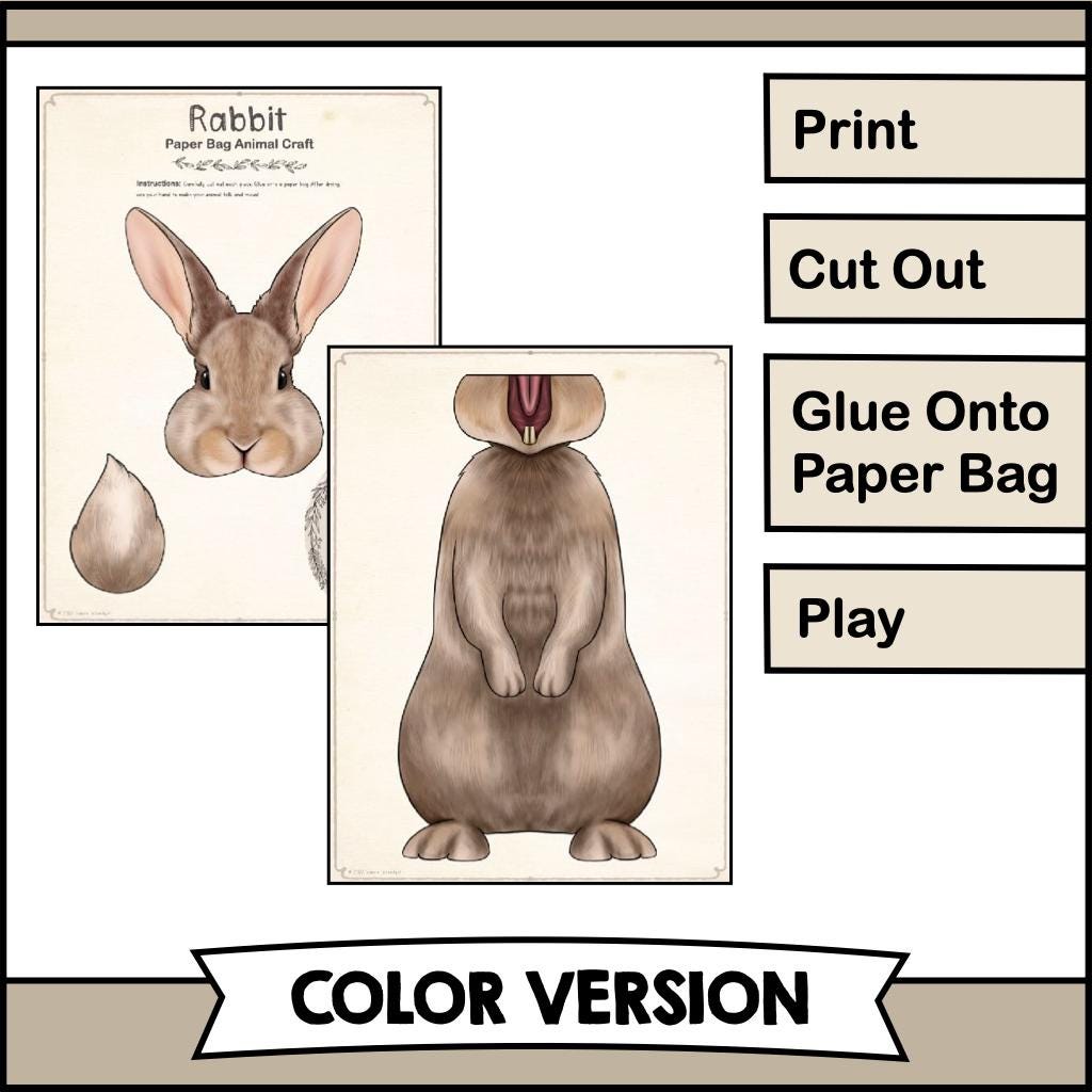 Printable RABBIT Paper Bag Puppet | DIY Craft Template PDF | Fun Kids ...