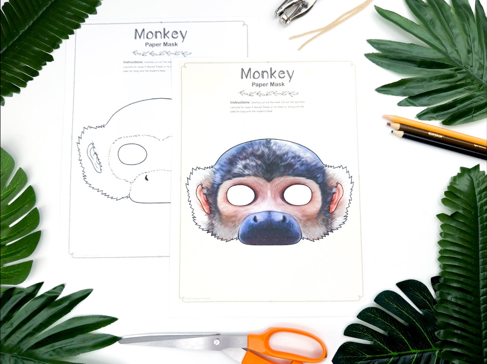 Monkey Paper Mask DIY Kit Printable Animal Mask Craft Template Jungle ...