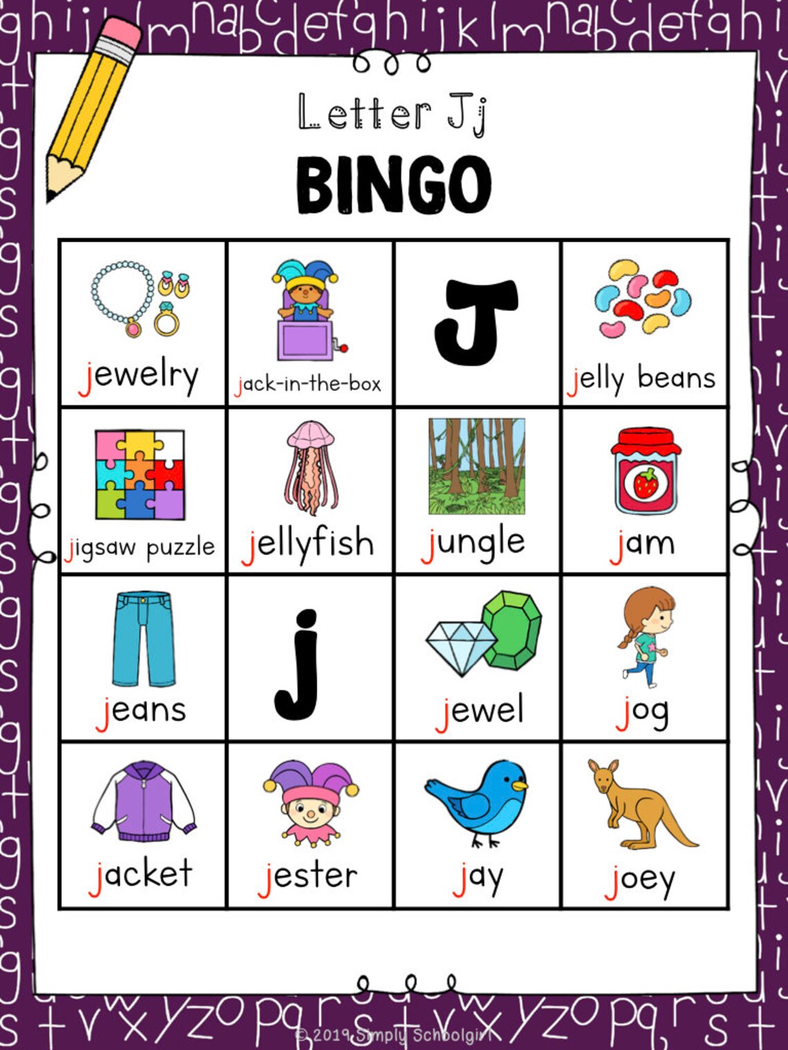 Letter J Bingo Game - Etsy