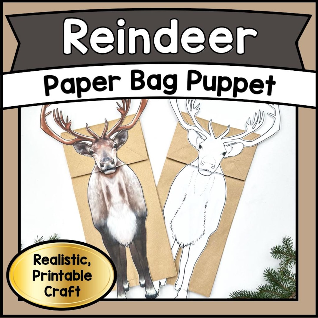 Reindeer Paper Bag Puppet, Realistic Puppet Animal Bag Craft, DIY Paper ...