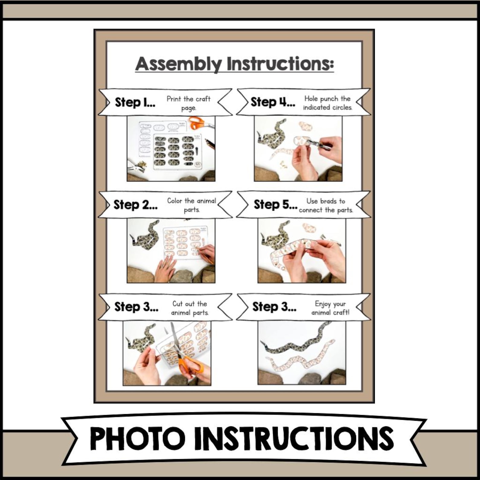 Printable Articulated SNAKE Puppet | DIY Jointed Animal Craft Template ...